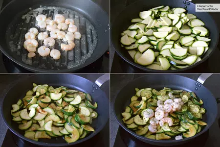 Gisaut nga Zucchini nga adunay Prawns. Mga lakang