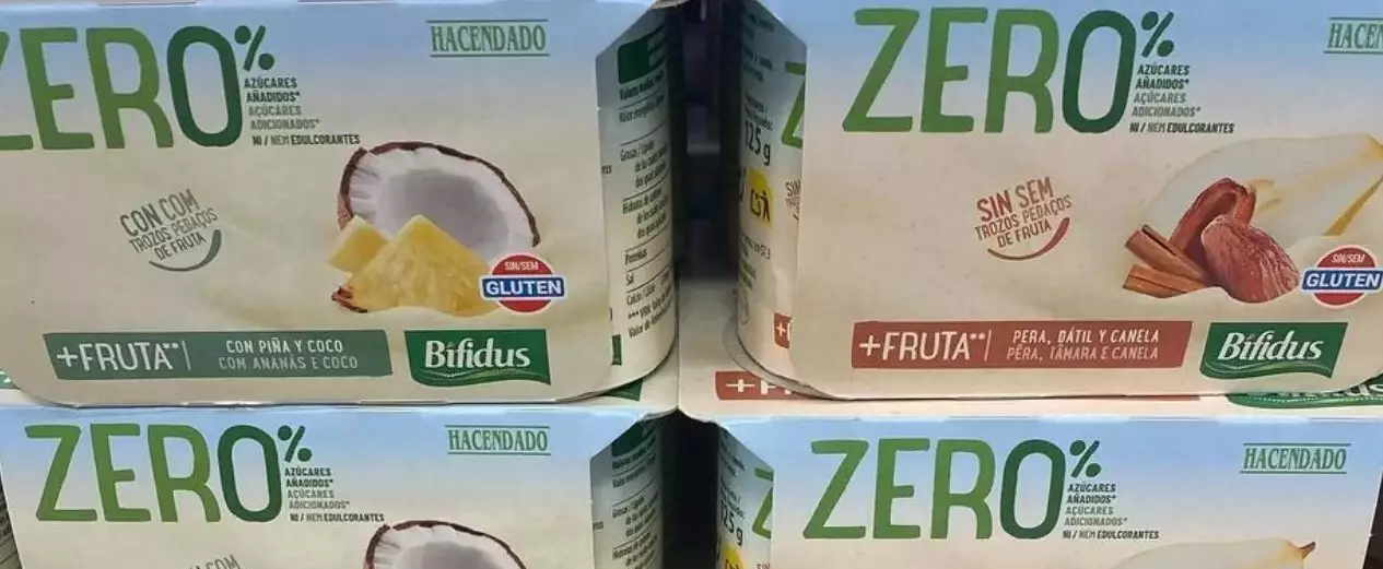 Mercadona компаниясының Hacendado жемісі қосылған Bifidus нөл% йогурты. Тамақтануды талдау.
