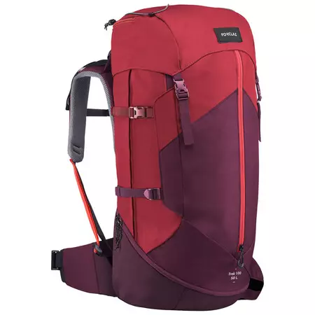 Berg- en trekkingrugzak Forclaz100 Easyfit 50l waterdichte hoes Dames