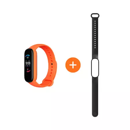 Amazfit Band 5 Braslè Aktivite Orange + Braslè Nwa