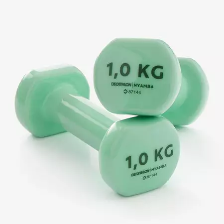 Vinyl Dumbbells 2 X 1kg Fitness Gym Pilates Nyamba Green